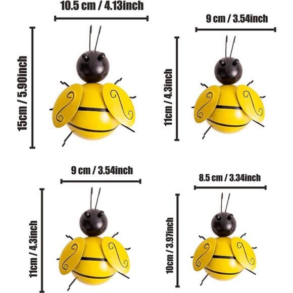 Accents | 4pcs Metal Bumble Bee Wall Decor 3d Iron Bee Art Sculpture ...